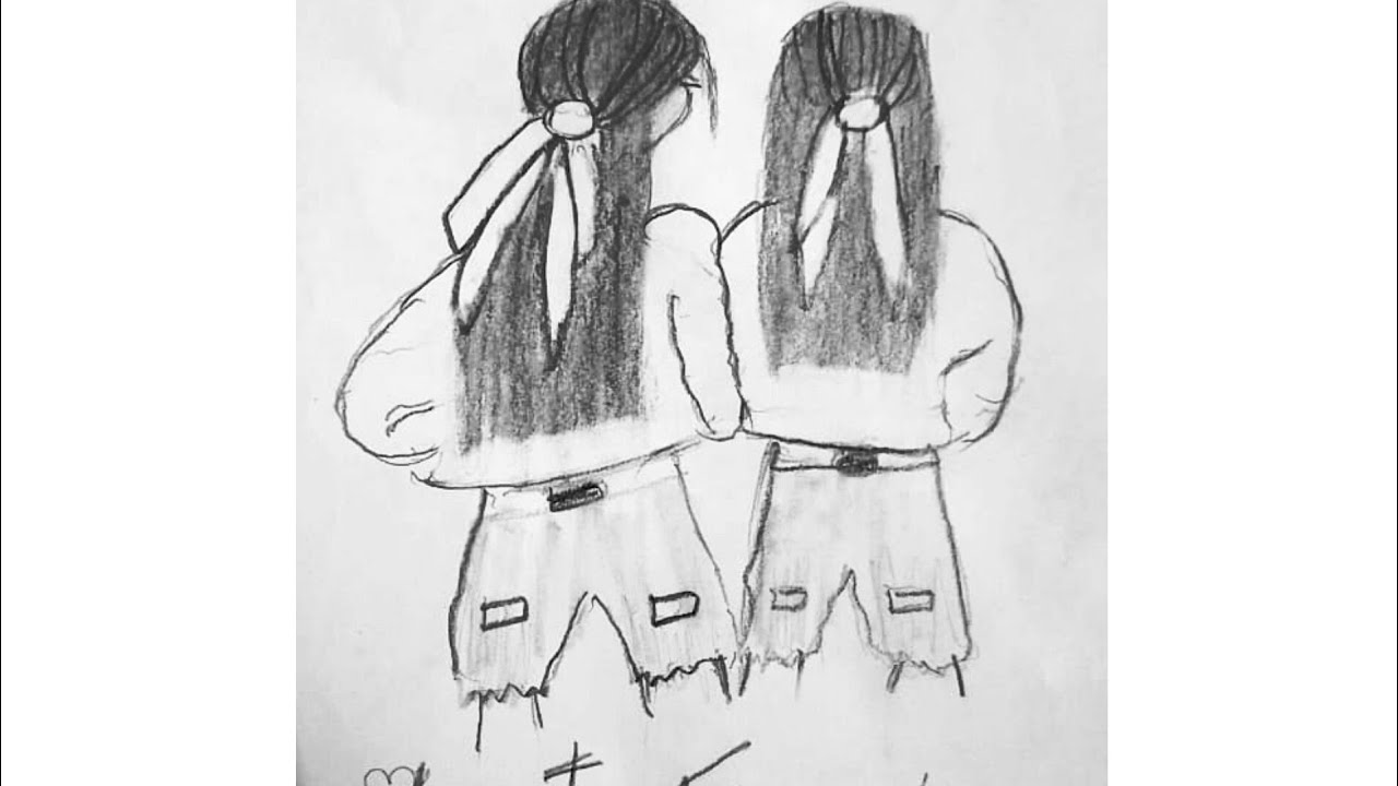 Best friend's | BFF | easy step by step drawing | pencil art drawing ...