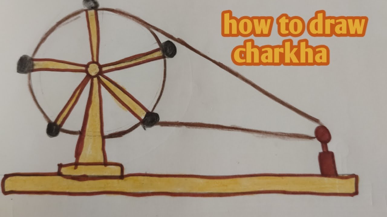 How to draw charkha very easy/Gandhi jayanti special drawing/spinning ...