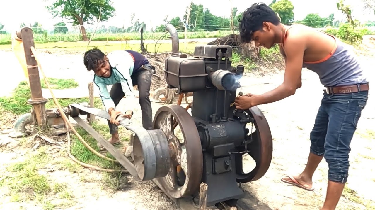 12 horsepower diesel engine water pump, set up a amazing start - YouTube