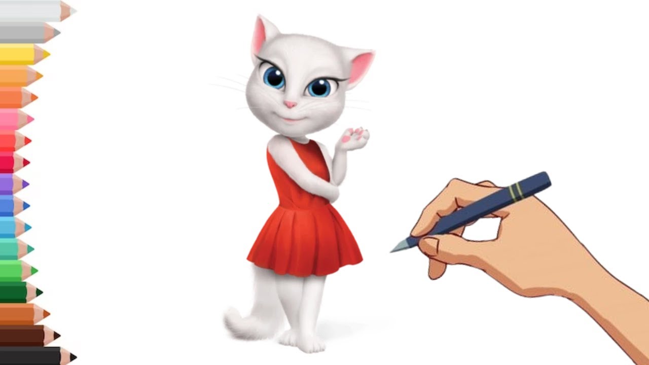 Drawing and Coloring a MY TALKING ANGELA | How To Draw ? - YouTube