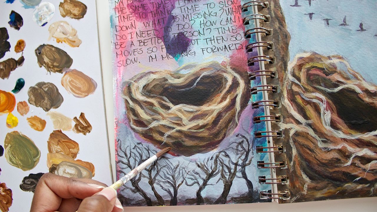 Mixed Media Art Journal Entry | Empty Nest - YouTube