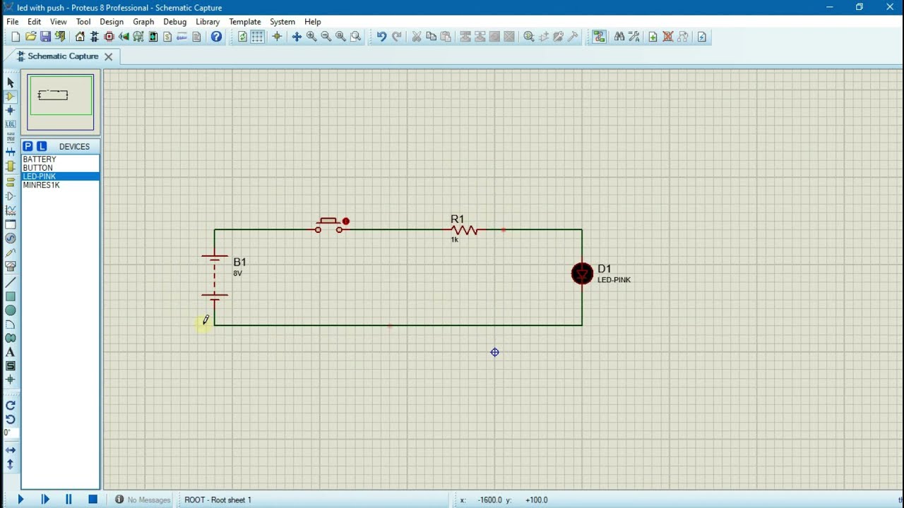 1 Led With Push Button Circuit In Proteus Simulation In Bangla How To Create Proteus 7683