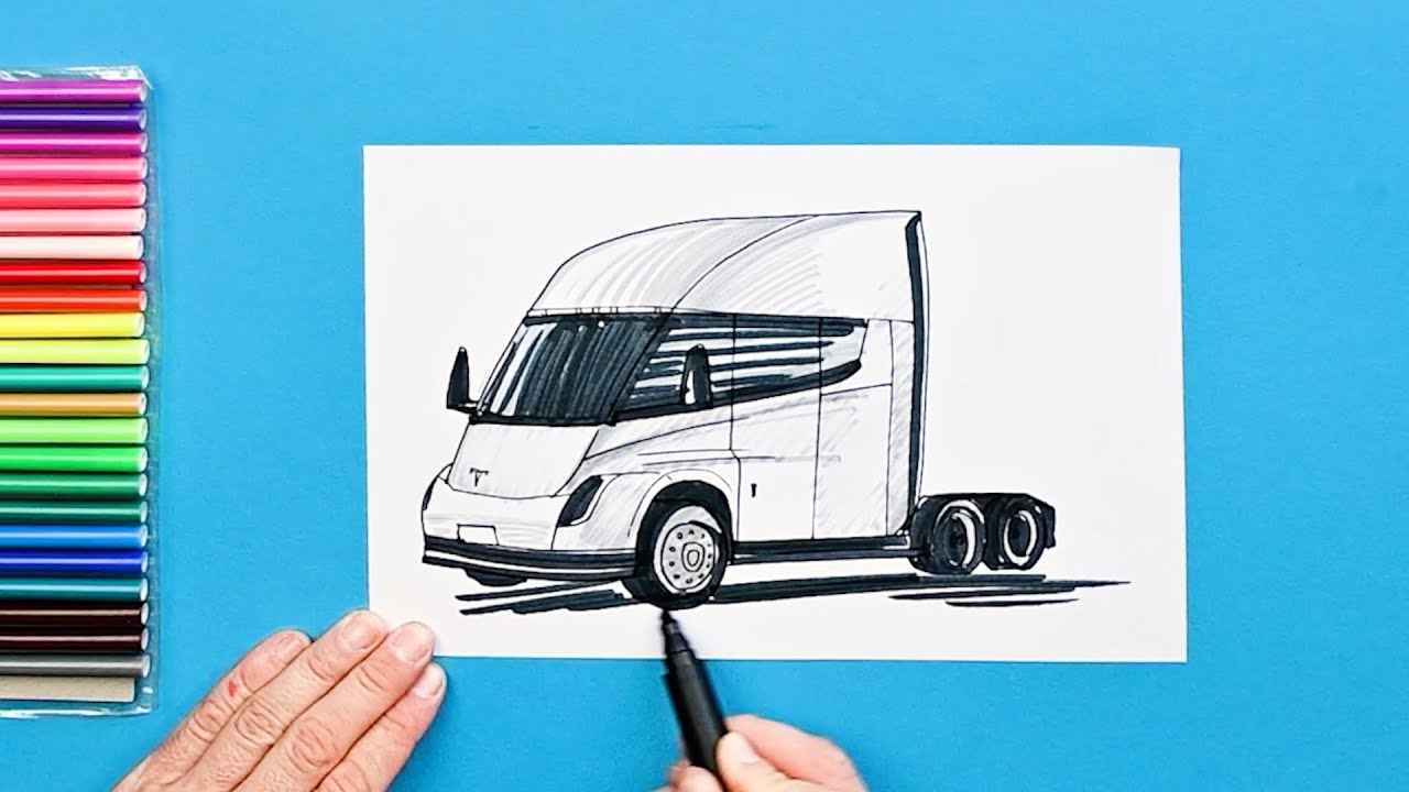 How to draw Tesla Semi electric truck - YouTube