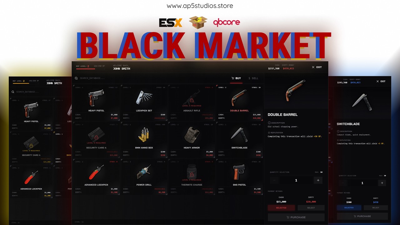 [PAID] [QBCORE, ESX, QBOX] Fivem Black Market Script Showcase - YouTube