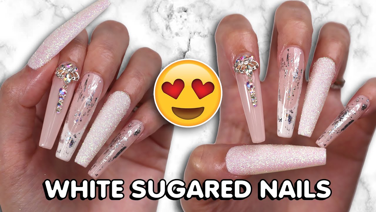 WHITE SOFT GEL TIPS + GLITTER AND CHARMS | Nail Tutorial - YouTube
