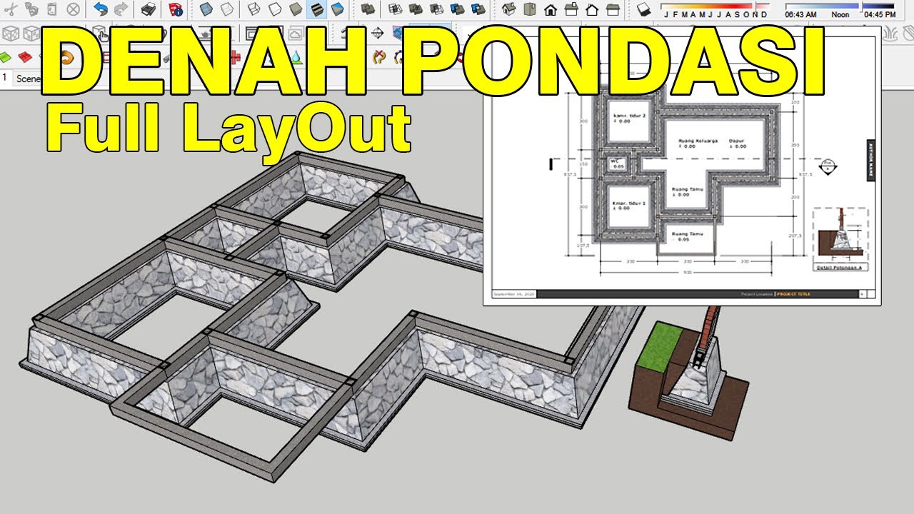 membuat denah pondasi 3d sketchup - YouTube