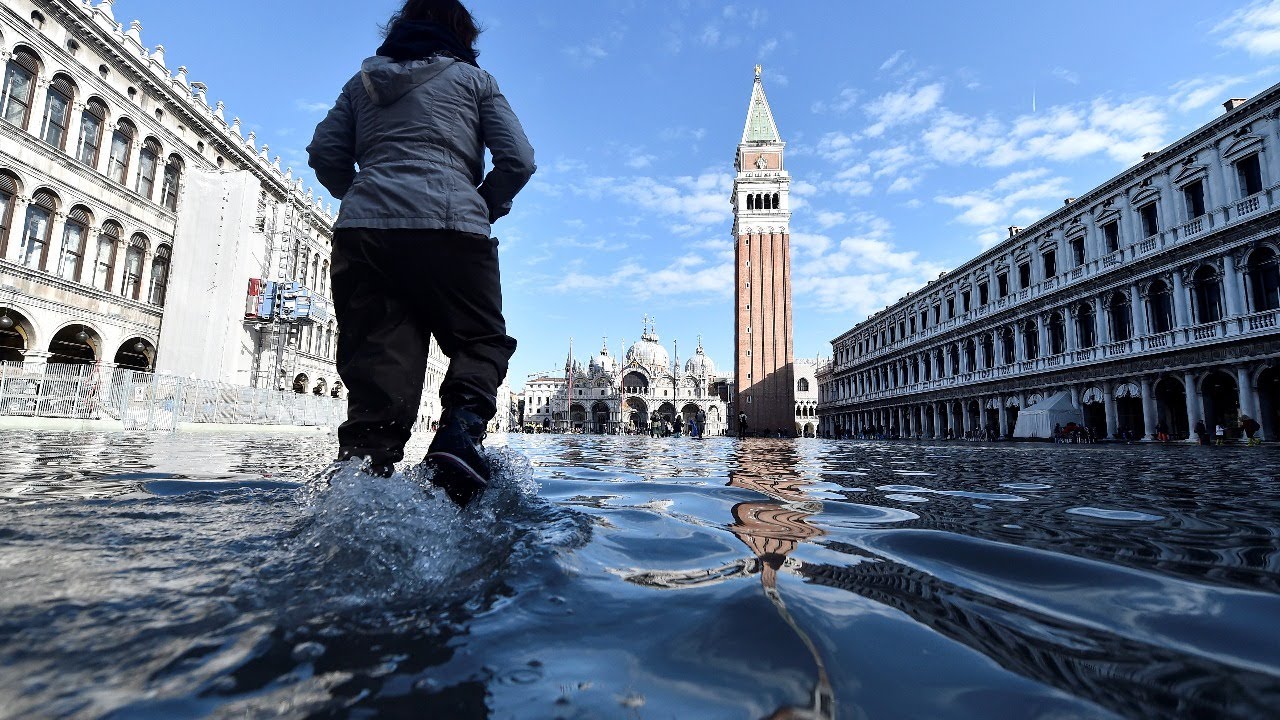 In St. Mark's Square, Venice, water levels are expected to rise during ...