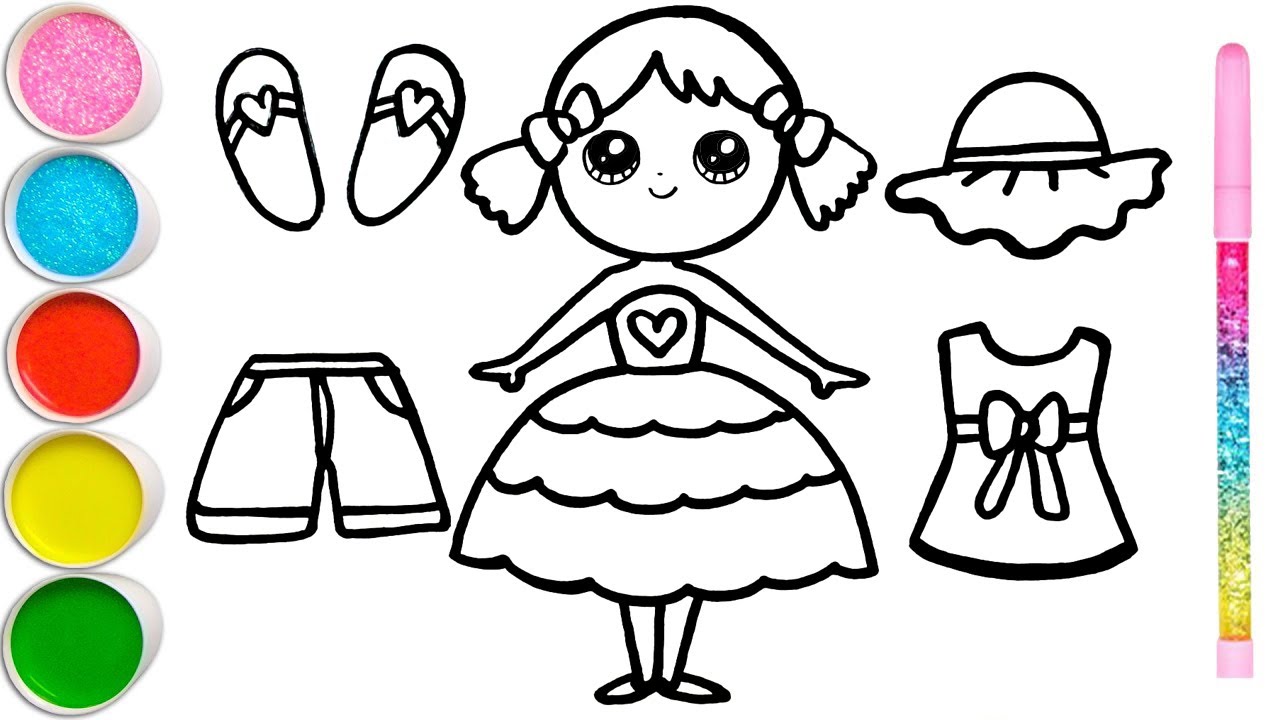 How to draw a girl in a dress for children - YouTube