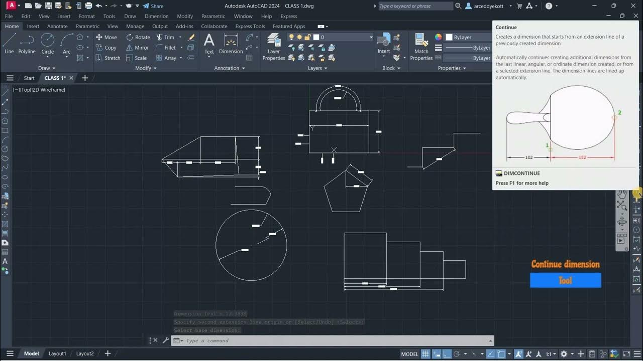 AutoCAD beginners Tutorial - Lesson D - Dimension Tools - YouTube