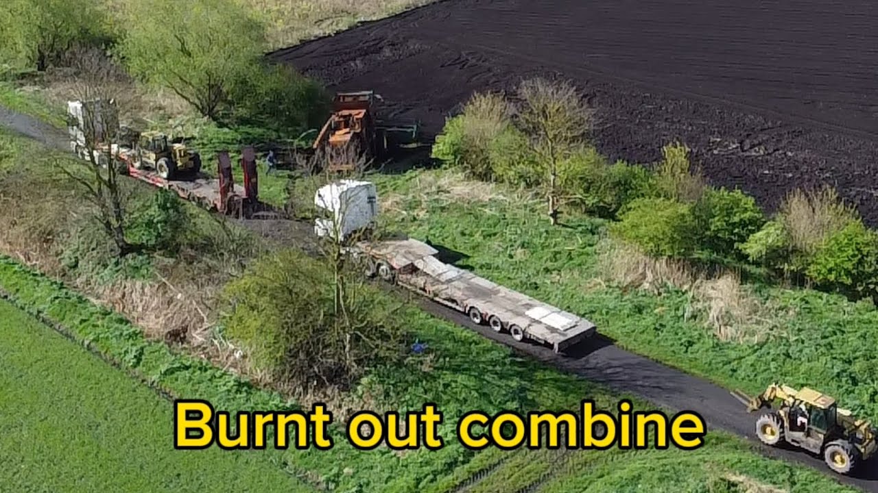 Burnt out combine || scania v8 || big move || Cambridgeshire || - YouTube