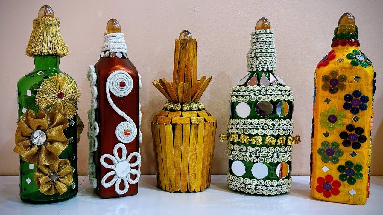 5 Bottle Decoration Ideas | Simple and easy bottle craft ideas - YouTube