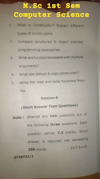 M.Sc 1st semester computer science paper | object oriented programming ...