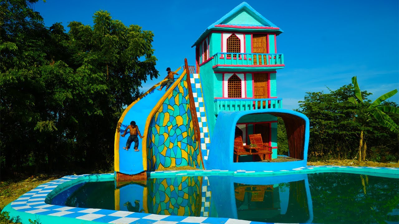 Build a Slide Park with Ladder for 3-Story Mud Resort - YouTube