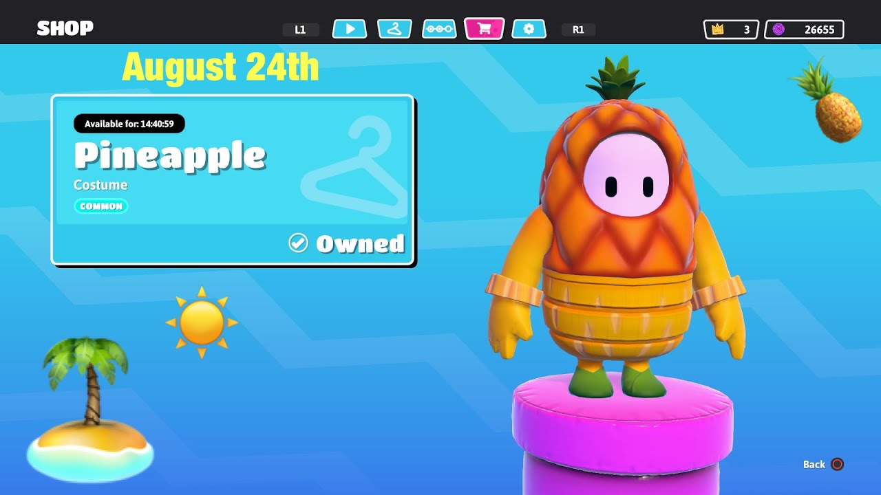 *New* FallGuys - Item Shop 8/24/2020 (COMMON PINEAPPLE SKIN!) - YouTube