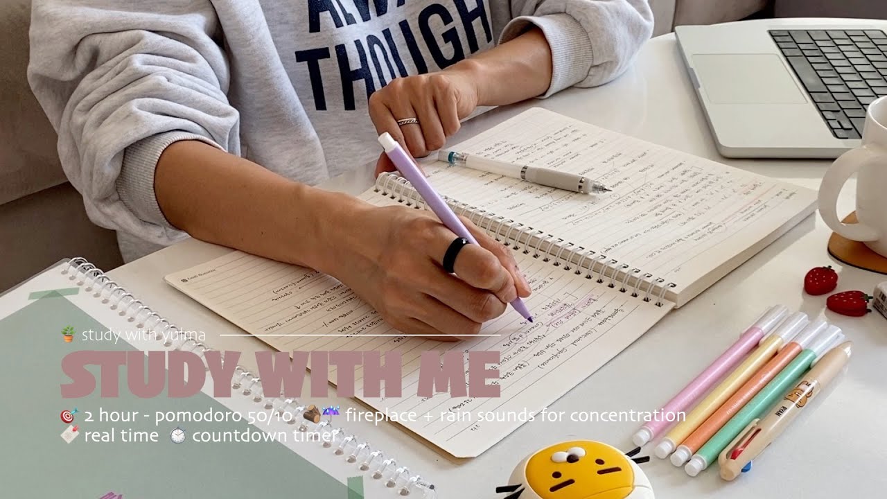 🗓️1HR STUDY WITH ME(25/5)ㅣfireplace + rain soundsㅣwith pomodoro timer ...