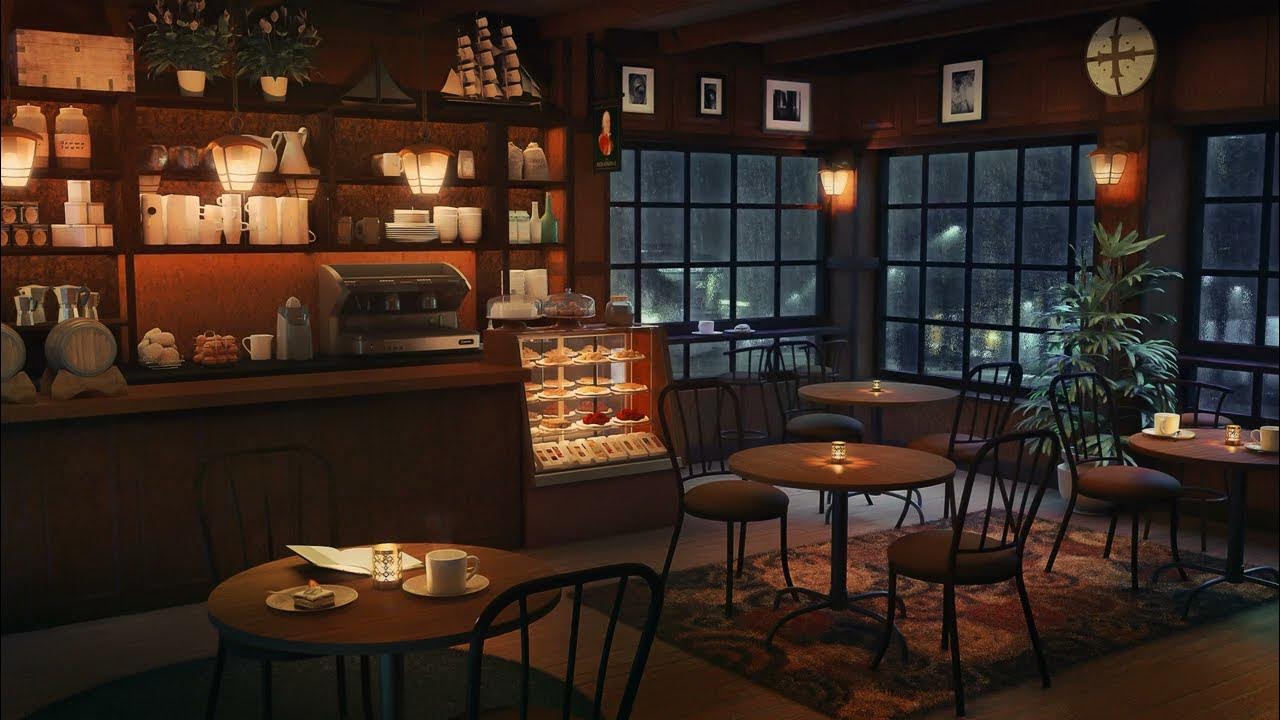Cozy Cafe Ambience - Relaxing Smooth Jazz Music with Rain & Thunder Sounds at Night - YouTube