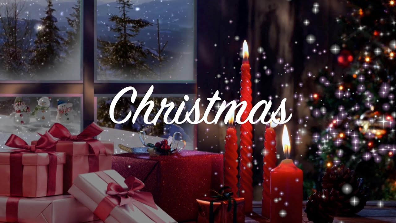 Cozy Christmas room in winter night scene with nice relaxing melody ...