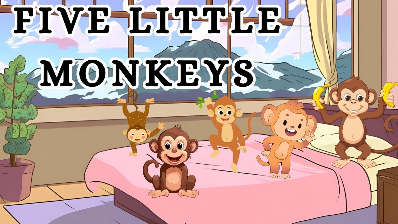 Five Little Monkeys Jumping On The Bed | Learn Numbers with Five Little ...