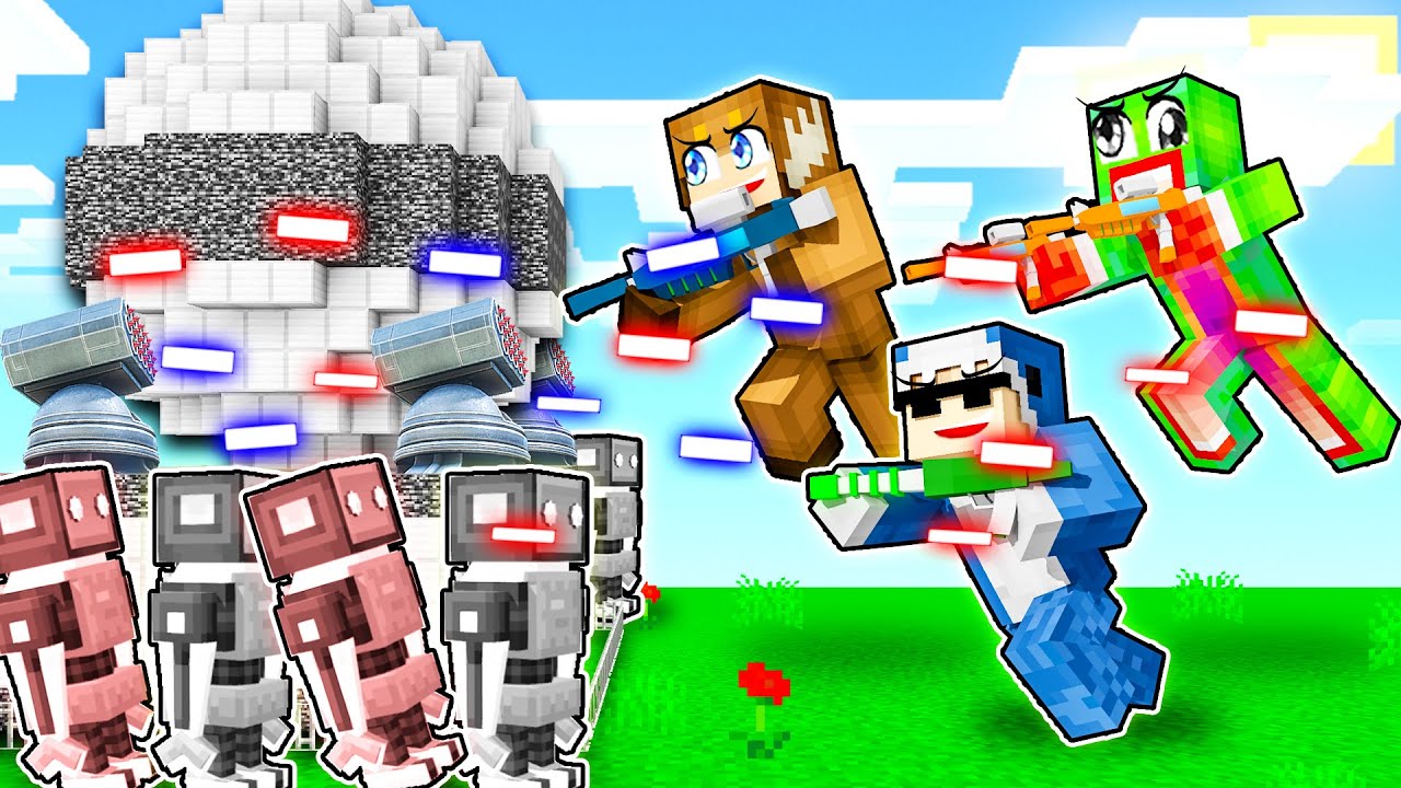 FUTURISTIC BUNKER vs ROBOTS in Minecraft! (Ft. Unspeakable, Moose ...