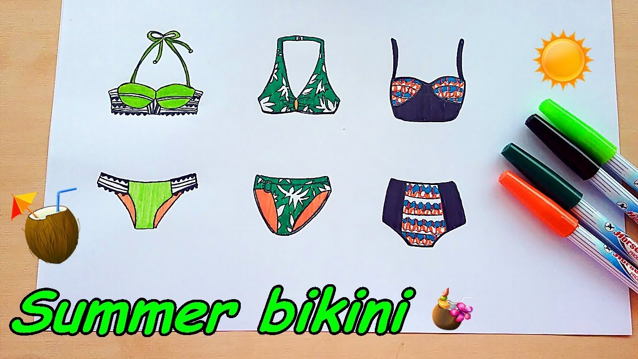 How to Draw 3 Summer outfit : fashion bikini : beach วาดรูปชุดว่ายน้ำ ...