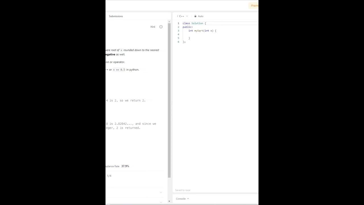 Sqrt X Leet Code Cfam Leetcode Leetcode69 Youtube 