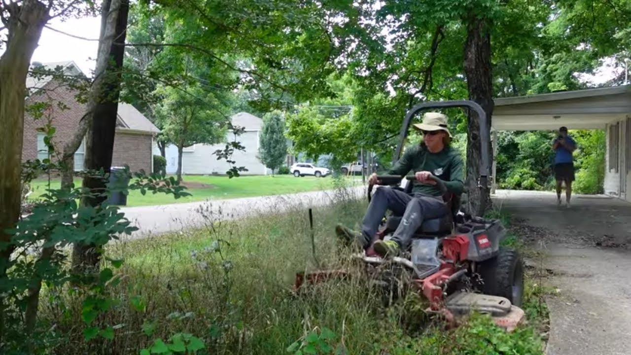 Free Lawn Makeover on Neglected Lawn With Overgrown Grass - YouTube
