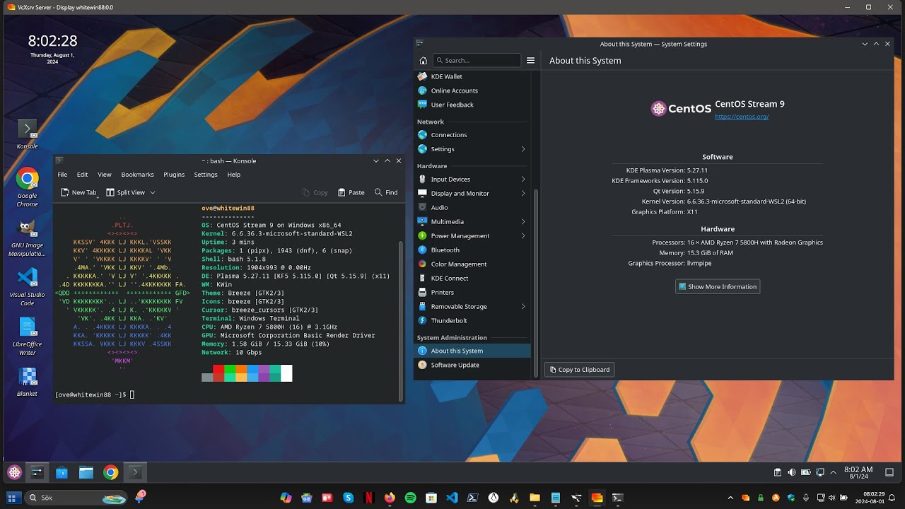 Centos 9 - KDE Plasma Desktop - GWSL - Centos 9 via Windows 11 - WSL ...