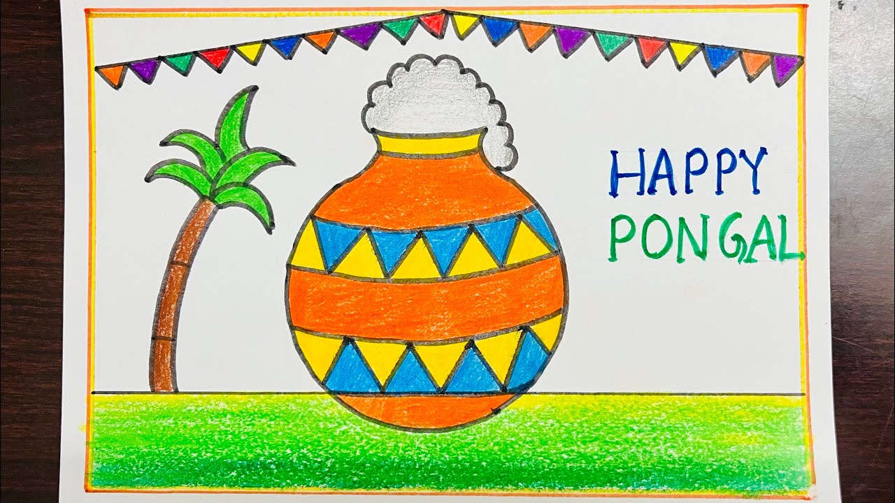 Happy Pongal Drawing Easy | Pongal Festival Drawing | How To Draw Happy ...