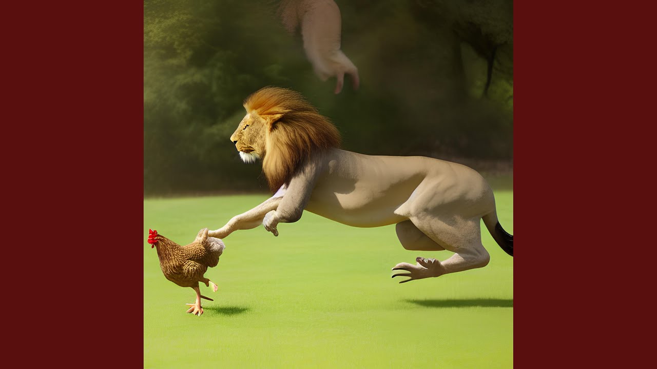 chicken running away from lion - YouTube