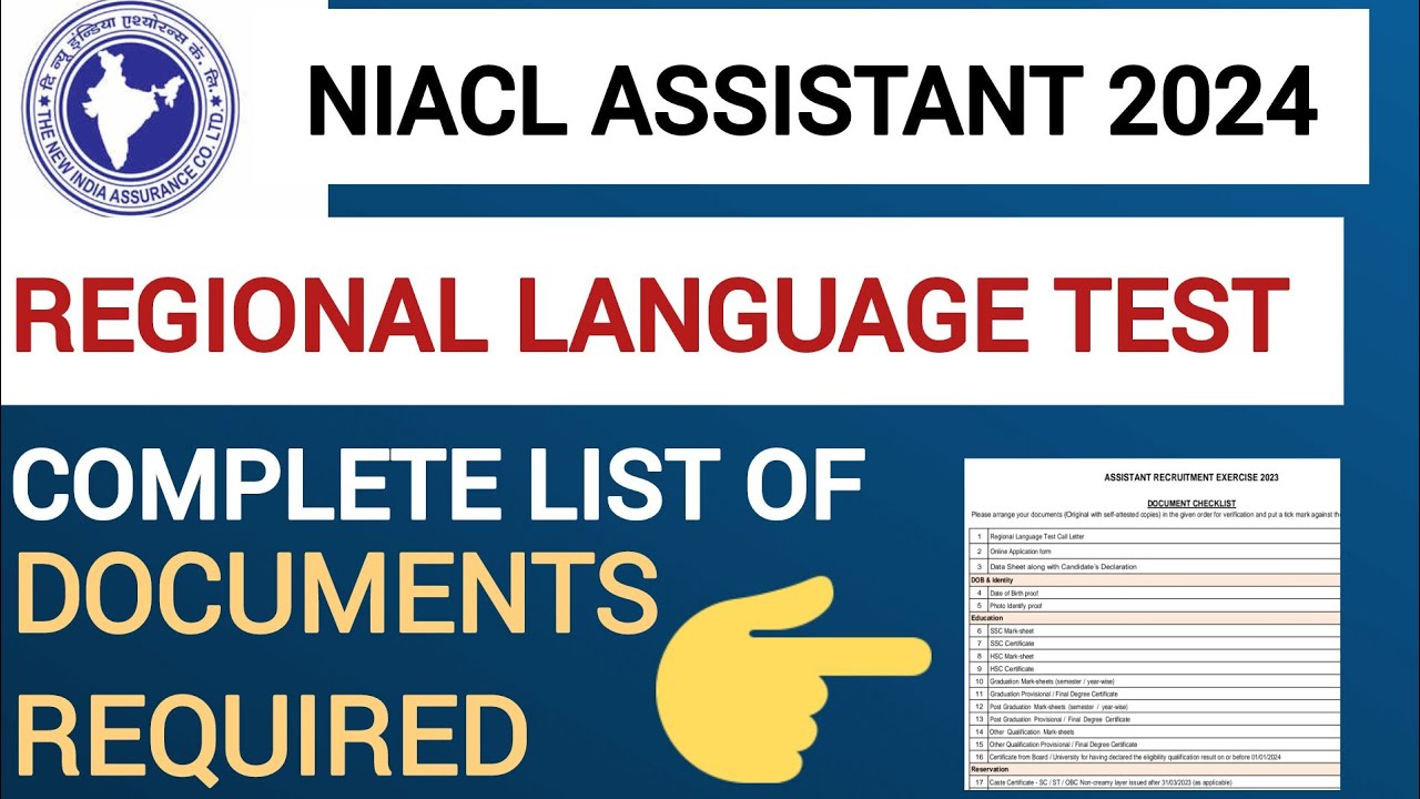 Niacl Assistant Documents to carry for Regional Language Test - YouTube