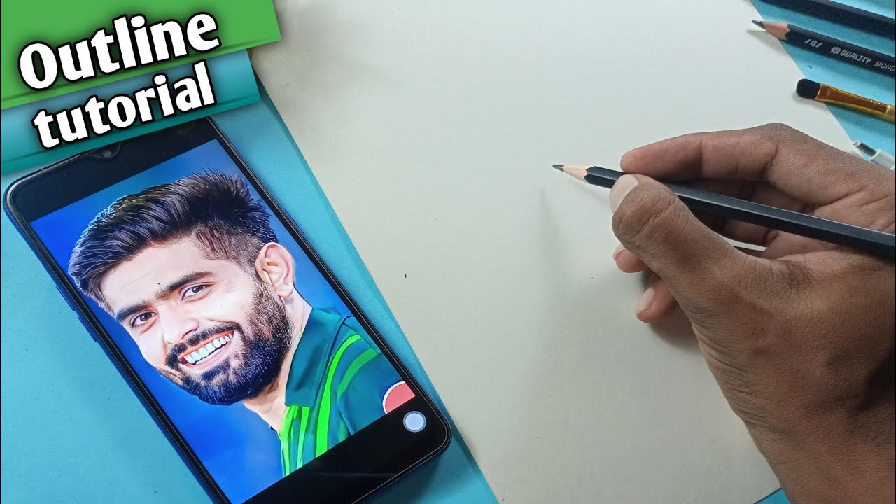 Babar Azam drawing | Outline tutorial | step by step - YouTube