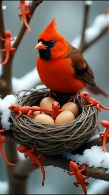 Cardinal bird protects eggs from lizards! #parrot #nature #birds # ...