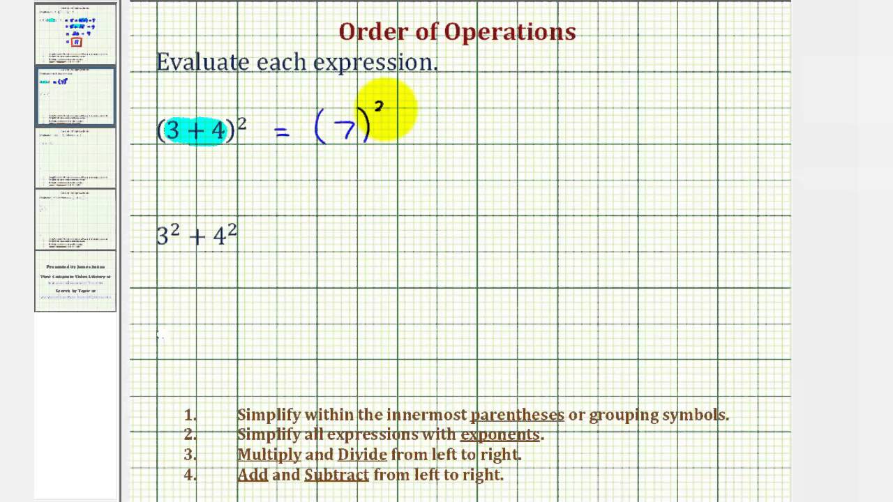 Ex: Evaluate Expressions - Square of a Sum and the Sum of Squares - YouTube