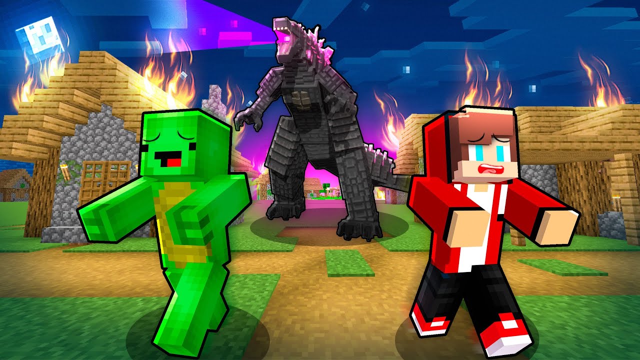 Giant GODZILLA Attacked Mikey and JJ Village Battle in Minecraft ...