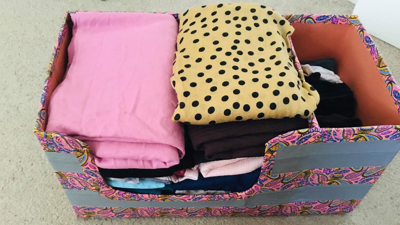 Scarf/stole/shawl and headwrap storage diy/free costco box storage idea ...