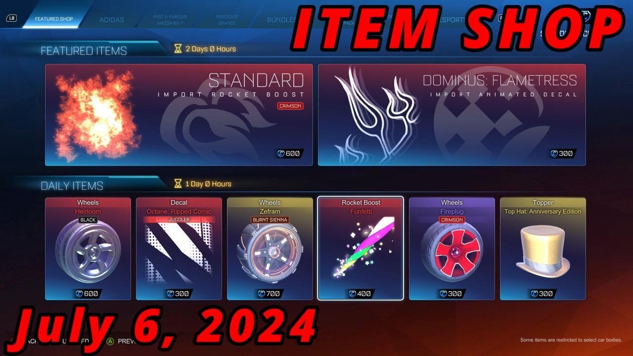 July 6 Rocket League Item Shop: DOMINUS FLAMETRESS ANIMATED DECAL ...