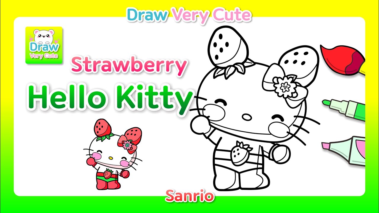 how to draw Strawberry Hello Kitty drawing and coloring cute anime ...