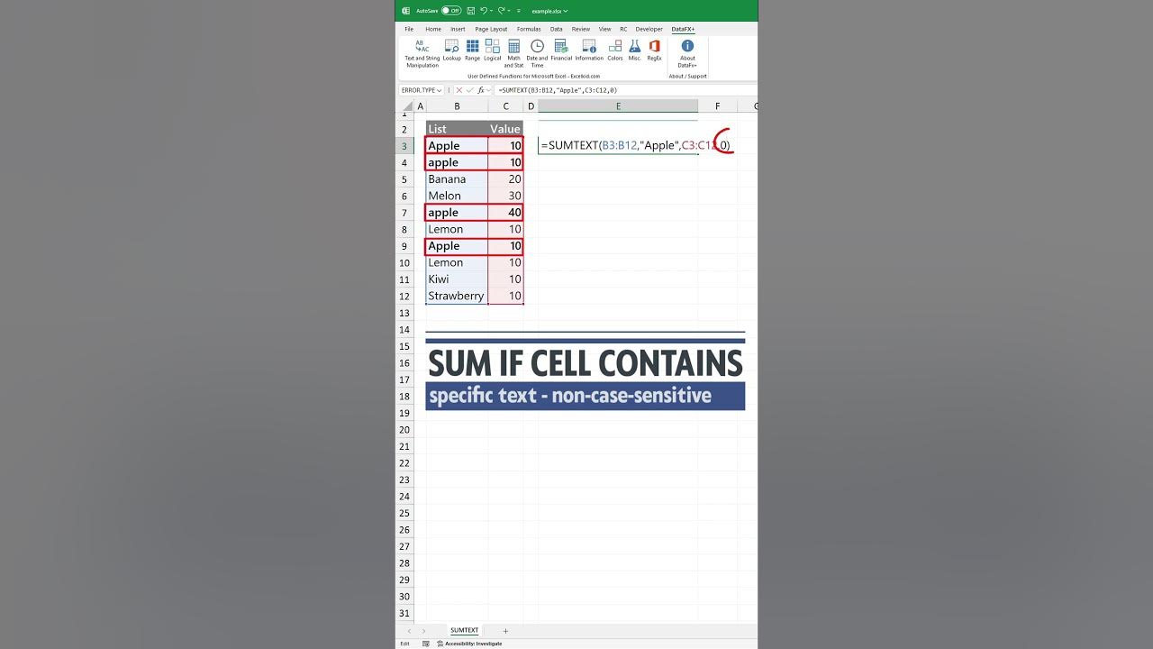 SUM if cell contains specific text - Excel Pro Tip! - YouTube