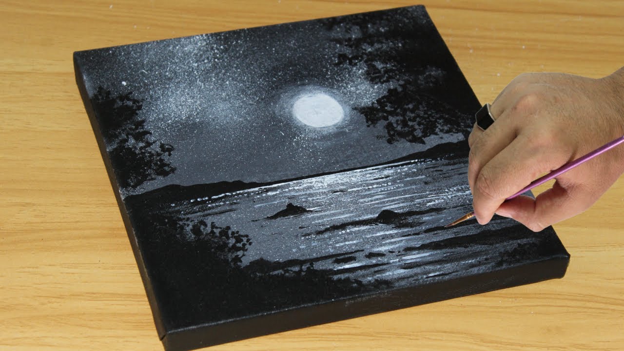 Black & White / Acrylic Painting Technique / Easy Landscape Painting ...