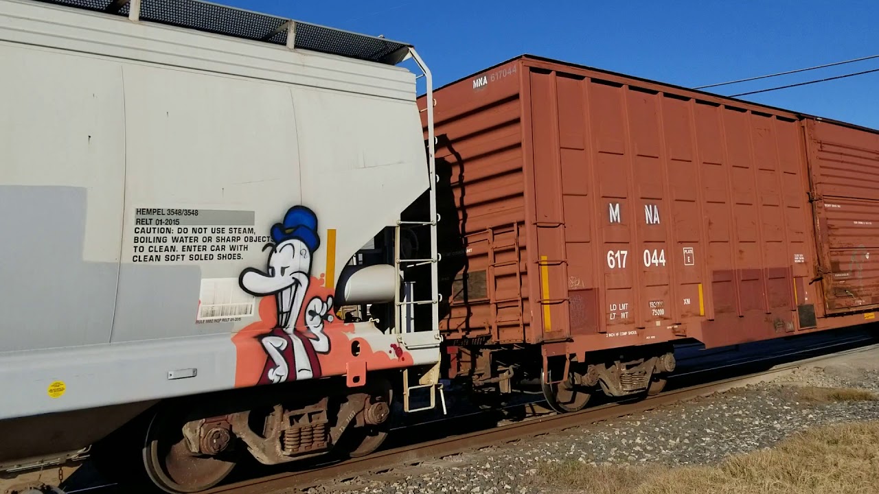 Union Pacific fast westbound mixed freight train long one in texas ...
