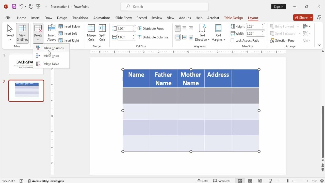 How to remove rows and columns without losing data in PowerPoint - YouTube