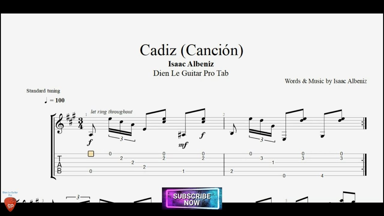 Isaac Albeniz - Cadiz (Canción) with Guitar Tutorial TABs - YouTube