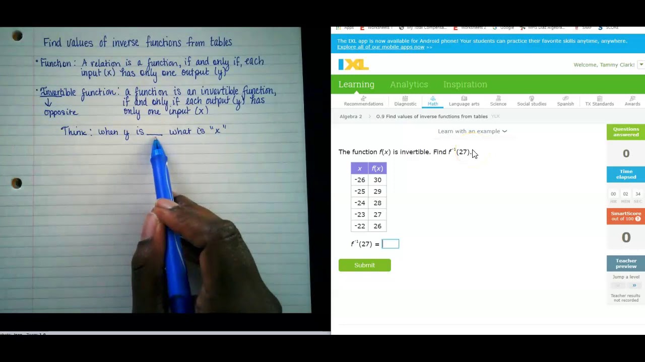 IXL A2. O.9 Find values of inverse functions from tables - YouTube