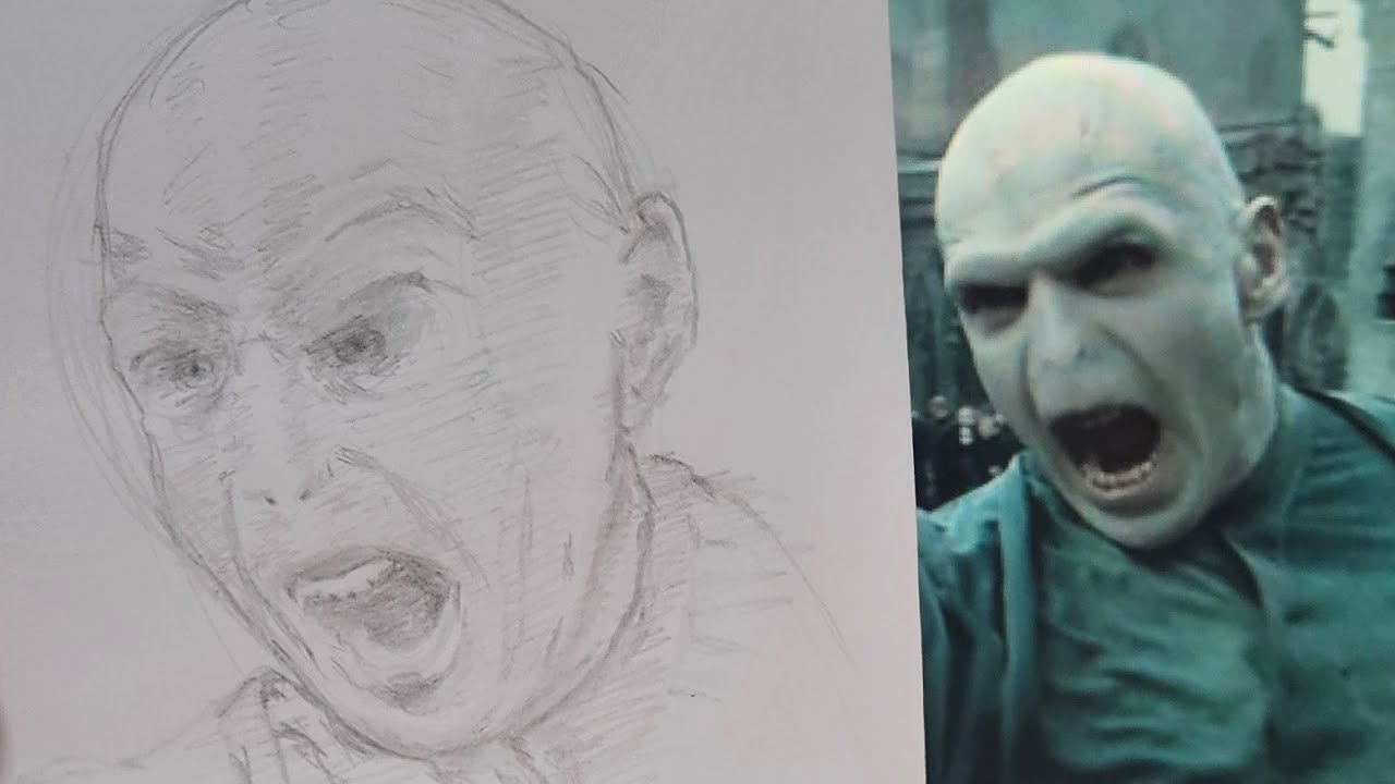 Voldemort portrait, drawing journey 72 harry potter - YouTube