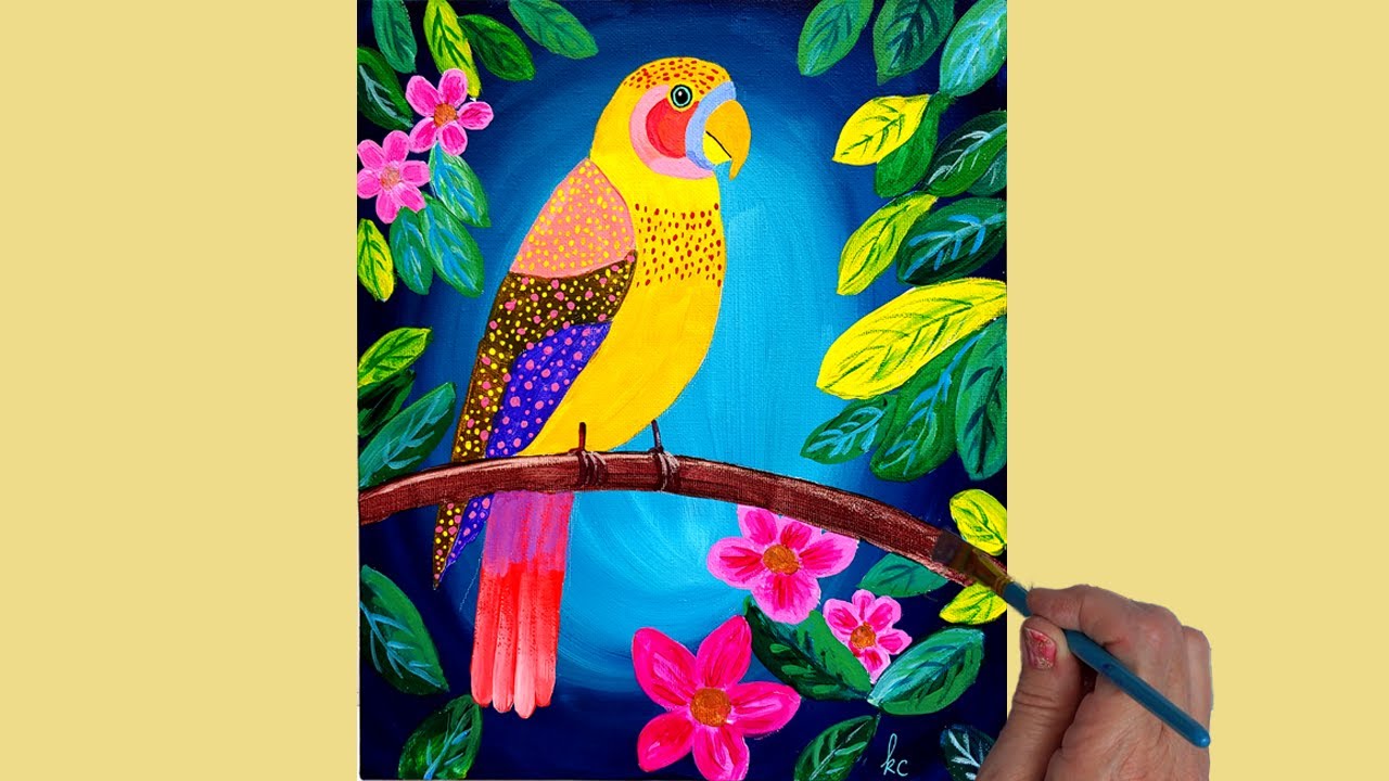 Easy Acrylic Painting ~ Step By Step Timelapse ~ Tropical Parrot - YouTube
