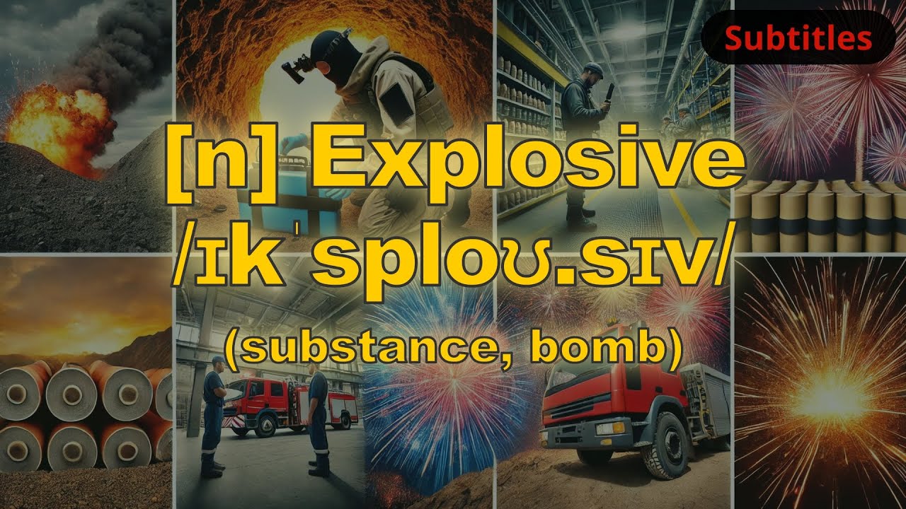 [n] Explosive meaning (substance, bomb) with 5 examples - YouTube