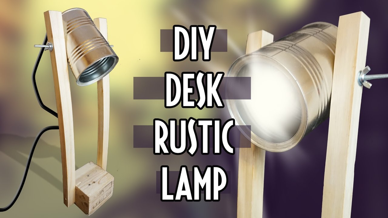 DIY wooden desk rustic lamp - YouTube