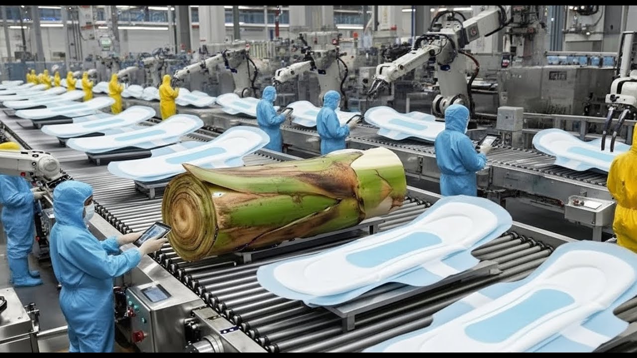 Inside a Modern Banana Stem Factory | Sanitary Pad Production Process ...