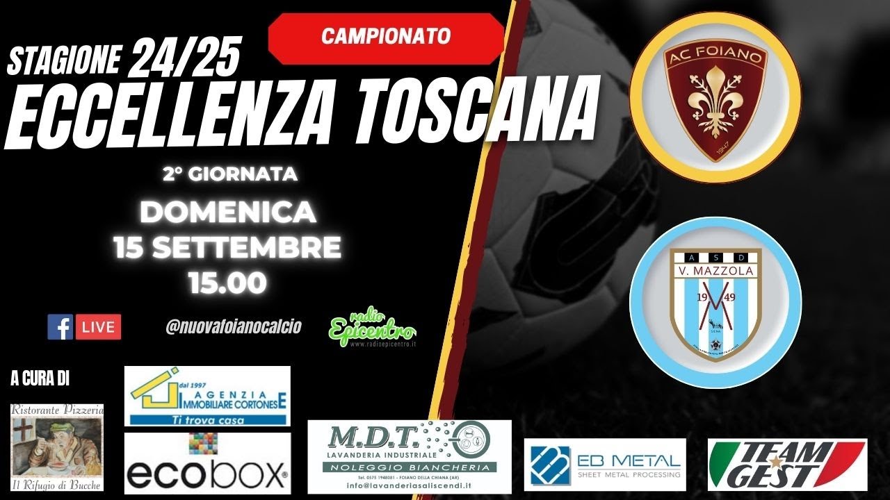 Foiano VS V. Mazzola | Eccellenza Toscana 24/25 | CAMPIONATO | Giornata ...