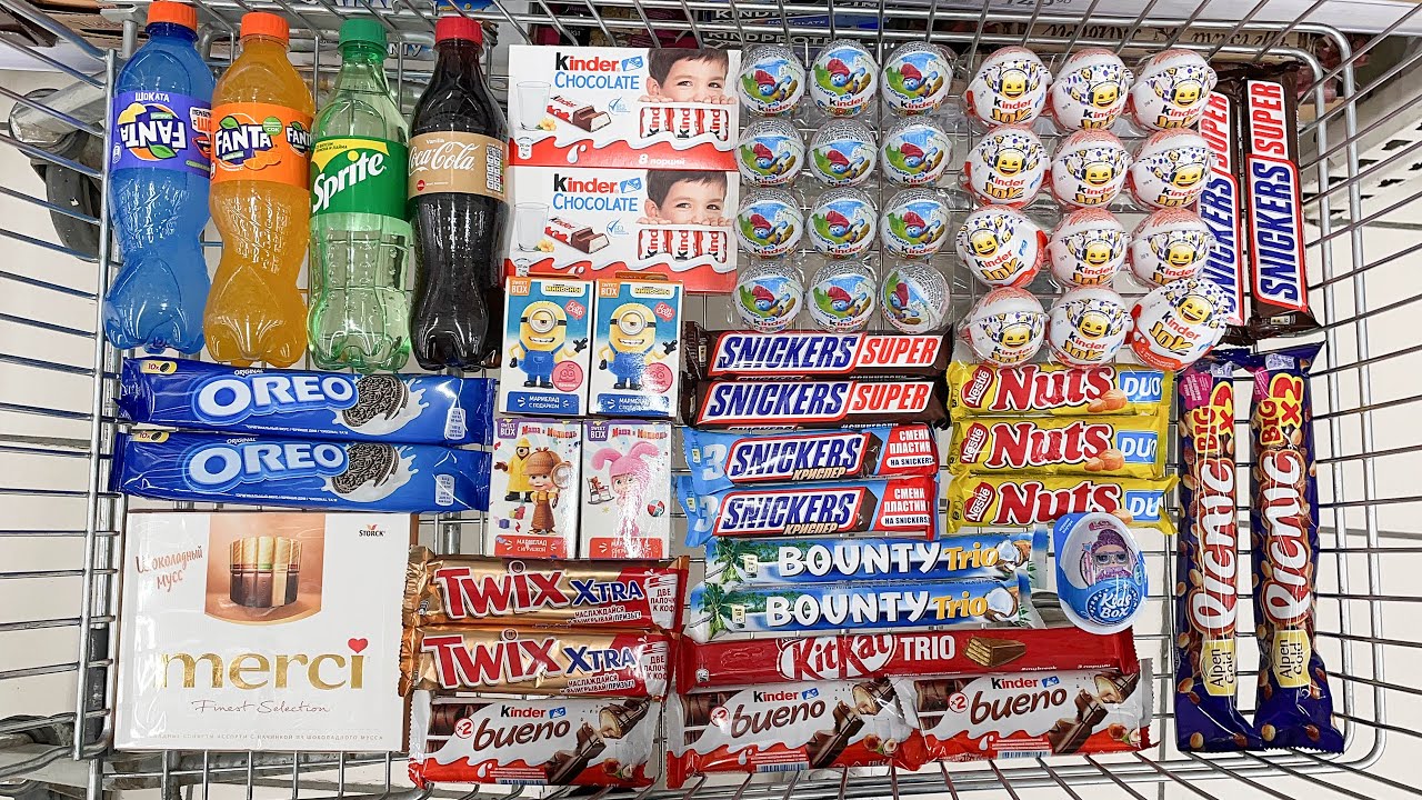 ASMR || Filling platter with sweets and Fanta, Sprite, Coca-cola ...